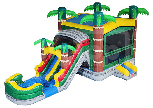 Tropical Palm Module Inflatable Combo XL (Dual Lanes) with Splash Pool ...