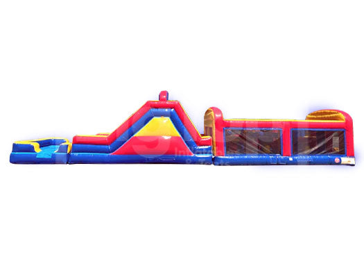 60' 2-Piece Double Lane Inflatable Water Slide and Fun Obstacle Course ...