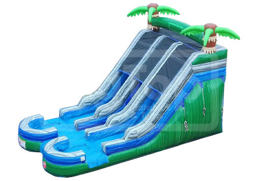 15' Tropical XTreme Fun 2-Lane Inflatable Water Slide with 2 Pools ...